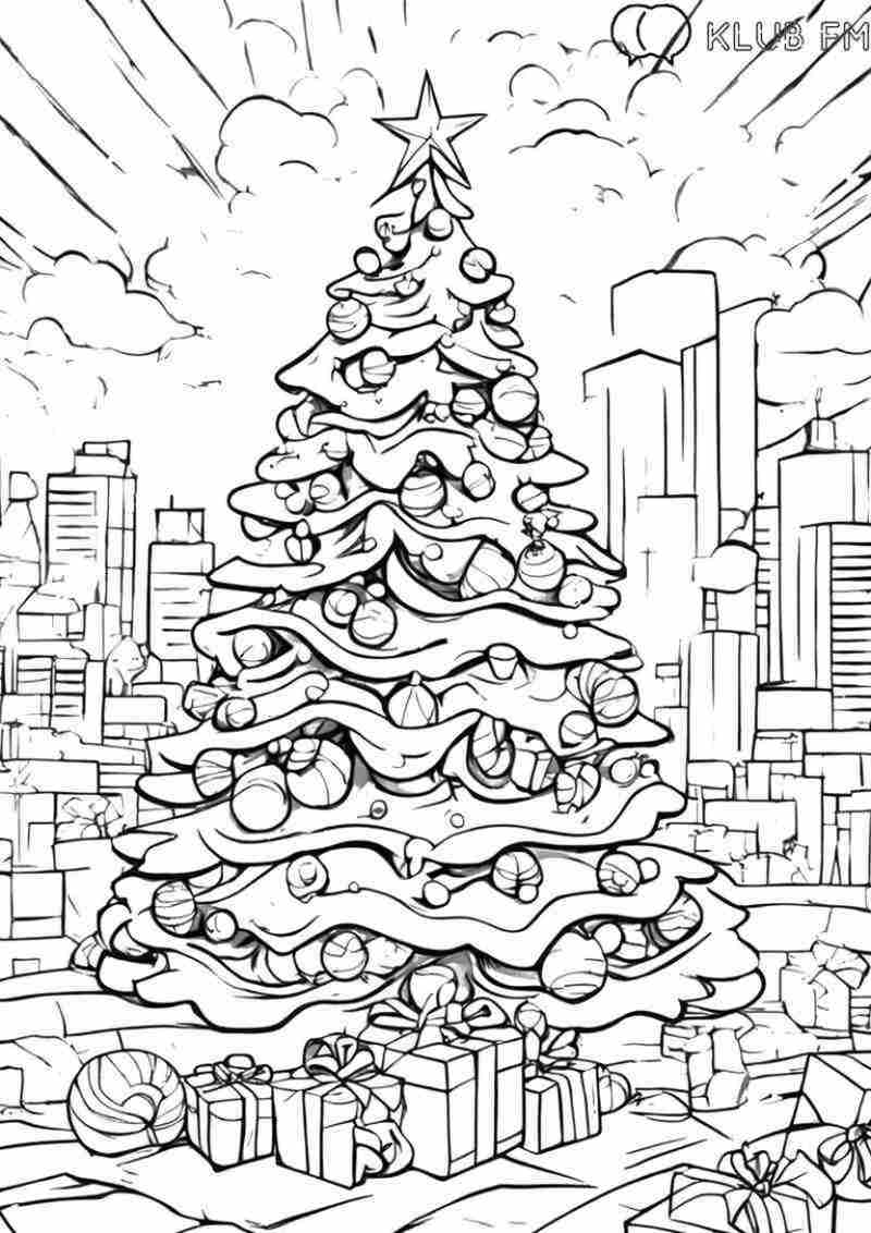 Choinka kolorowanka - malowanki świąteczne